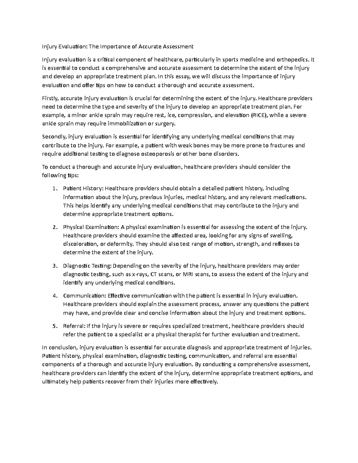 Injury Evaluation - It is essential to conduct a comprehensive and ...