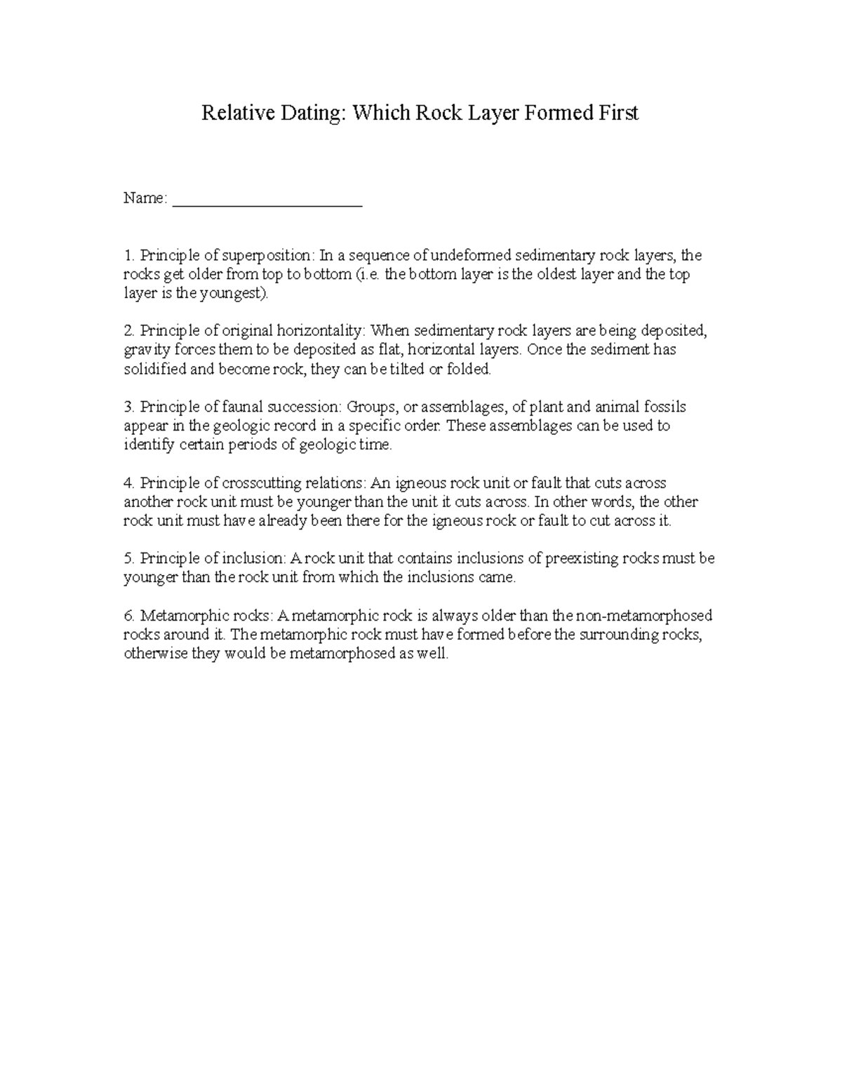 - relative dating worksheet jhoffman - Relative Dating: Which Rock ...