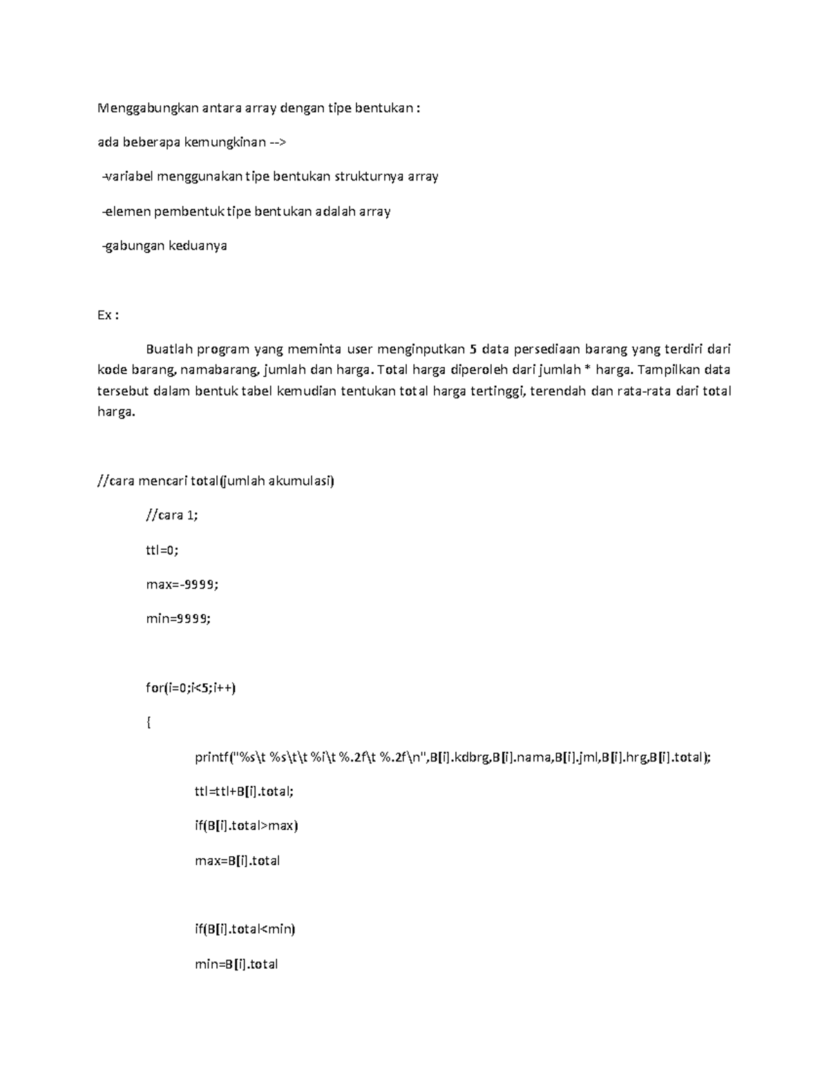 Menggabungkan antara array dengan tipe bentukan - Total harga diperoleh ...
