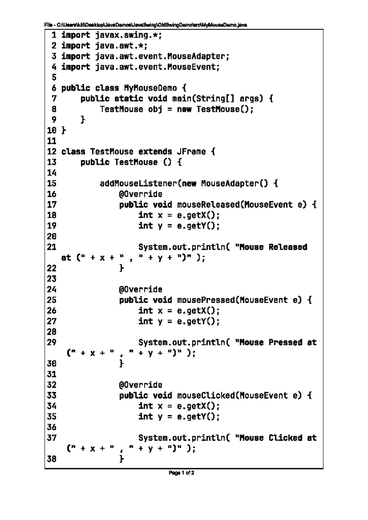 Java Swing Code 5 File 1 Import 2 Import 3 Import Java Awt