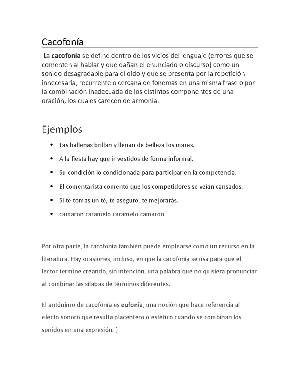 cacofonia actividad - Cacofonía La cacofonía se define dentro de los ...