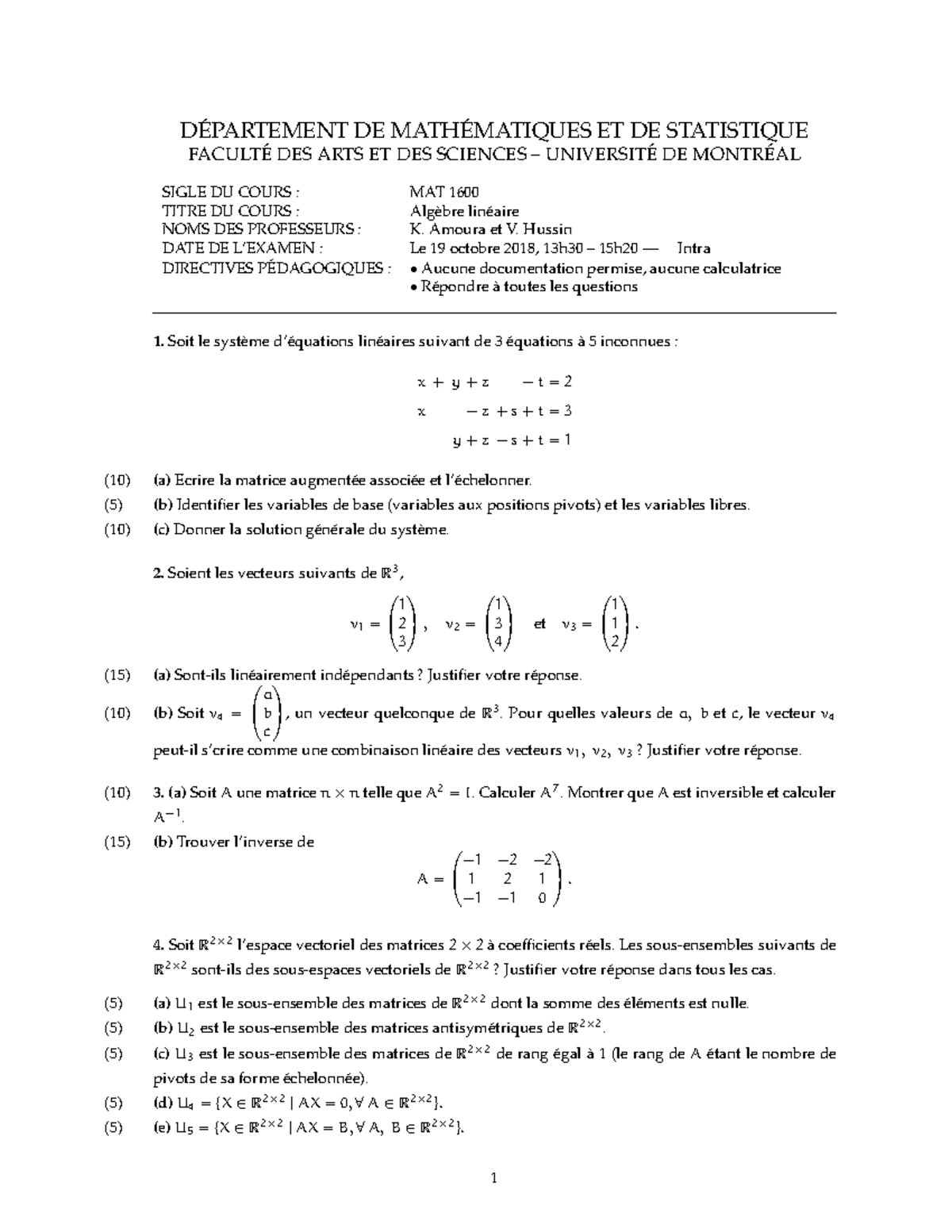 Intra A18 - DEPARTEMENT DE MATH ́ EMATIQUES ET DE STATISTIQUE ́ FACULTE ...