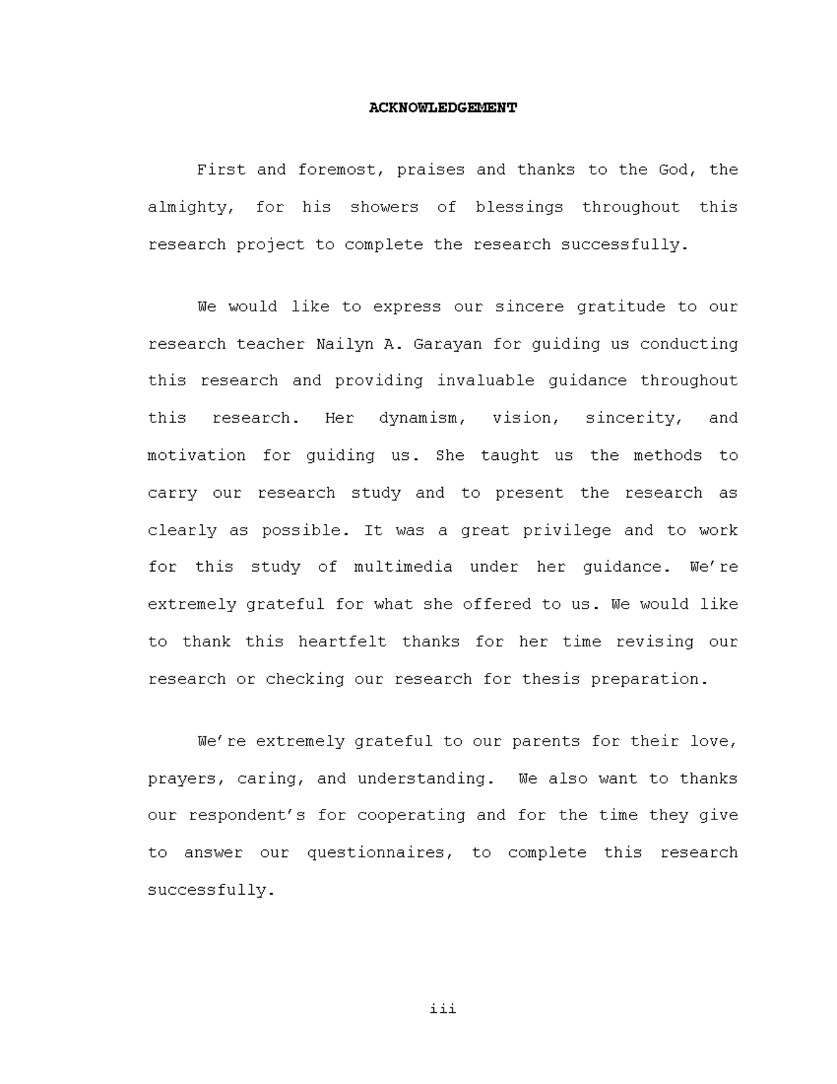 03 Acknowledgement - My research paper. - ACKNOWLEDGEMENT First and ...