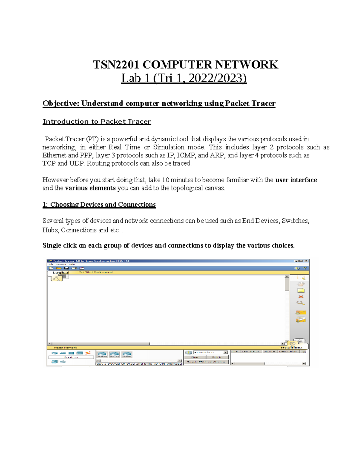 TSN2201 Lab01 - Lab 1 - TSN2201 COMPUTER NETWORK Objective: Understand computer networking using ...