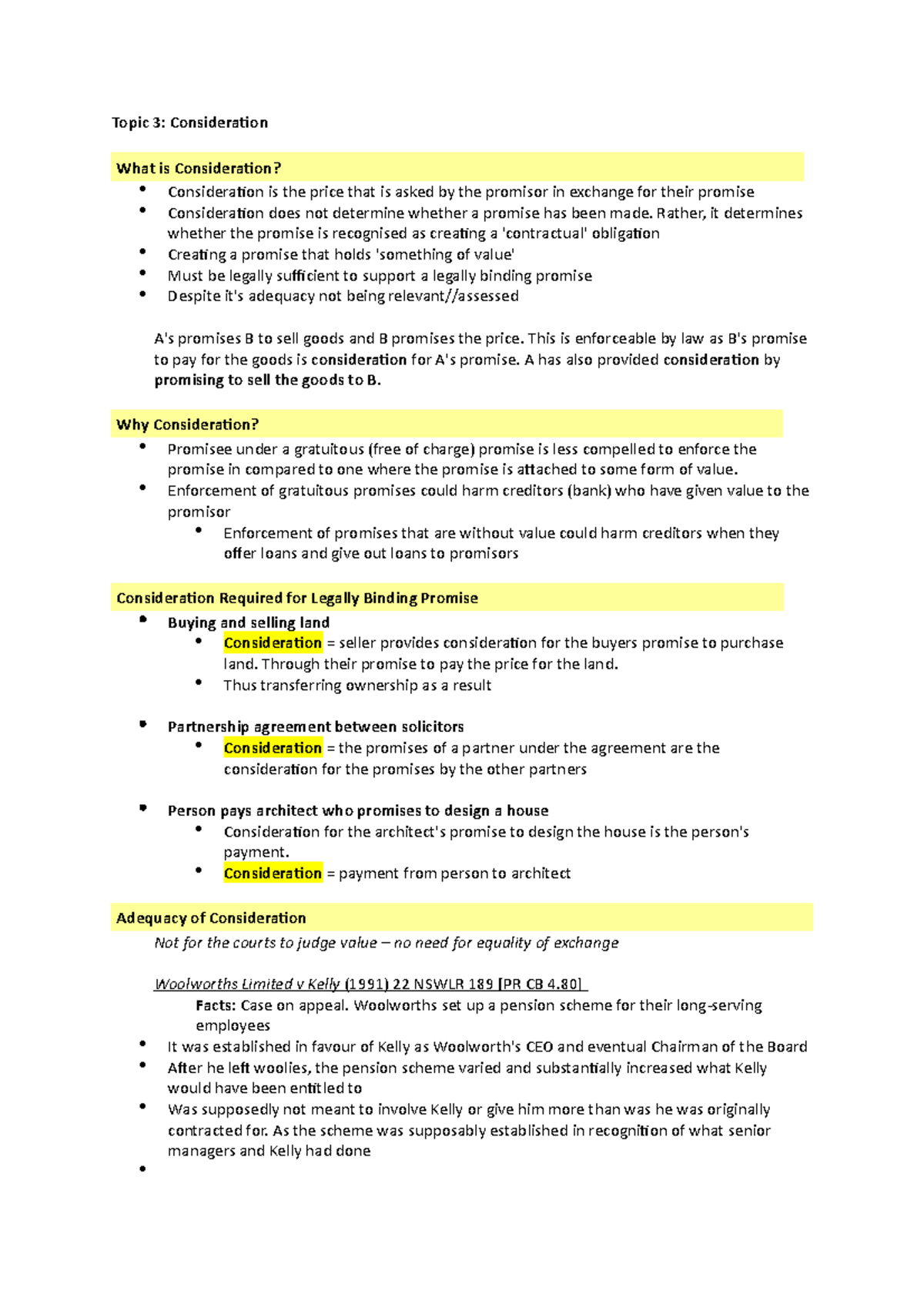 Topic 3- Consideration - Topic 3: Consideration What is Consideration ...