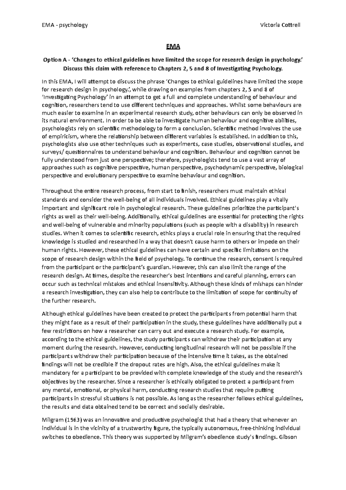 EMA psychology - ema - EMA Option A - ‘Changes to ethical guidelines ...