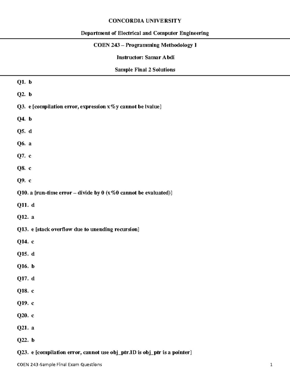 Final Sample 2-COEN243-Solutions - COEN 243-Sample Final Exam Questions 1 CONCORDIA UNIVERSITY ...