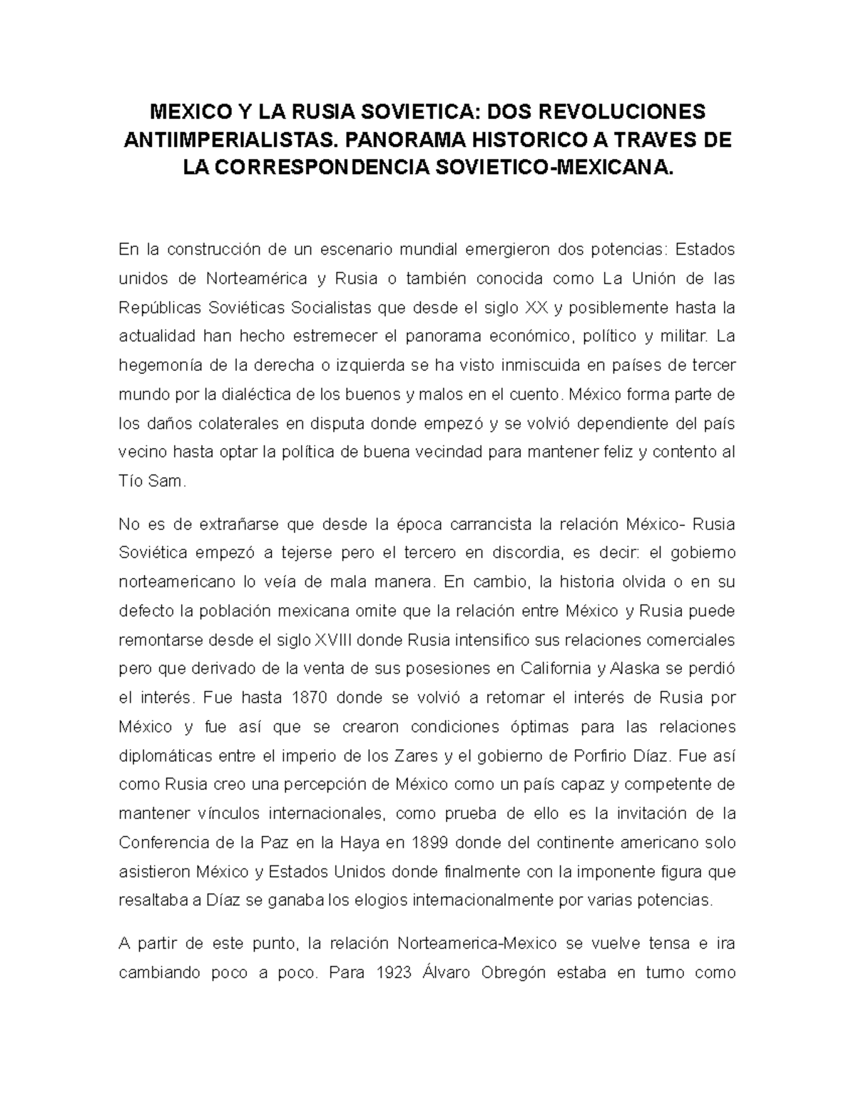 Panorama Historico DE LA Relacion Internacional Mexico - MEXICO Y LA ...
