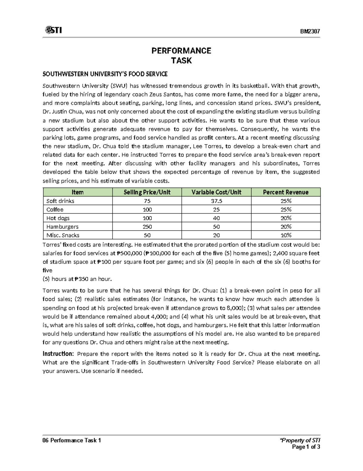 06 Performance Task 1 - BM 06 Performance Task 1 *Property of STI Page ...