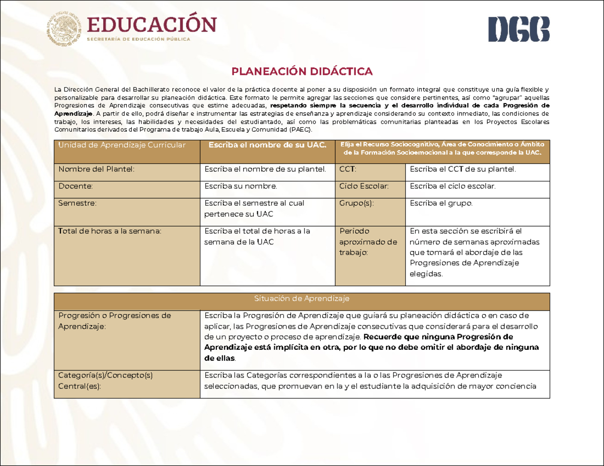 NEM Formato de Planeación Didáctica VF - PLANEACIÓN DIDÁCTICA La Dirección General del ...