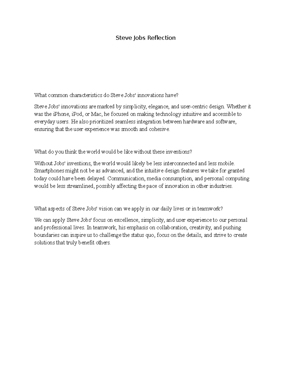 Steve Jobs Reflection - Steve Jobs Reflection What common ...