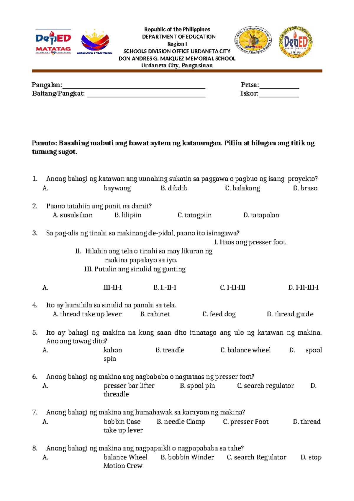 EPP-5-3RD- Quarter-EXAM TOS TQ Keyanswer-1 - Republic of the ...