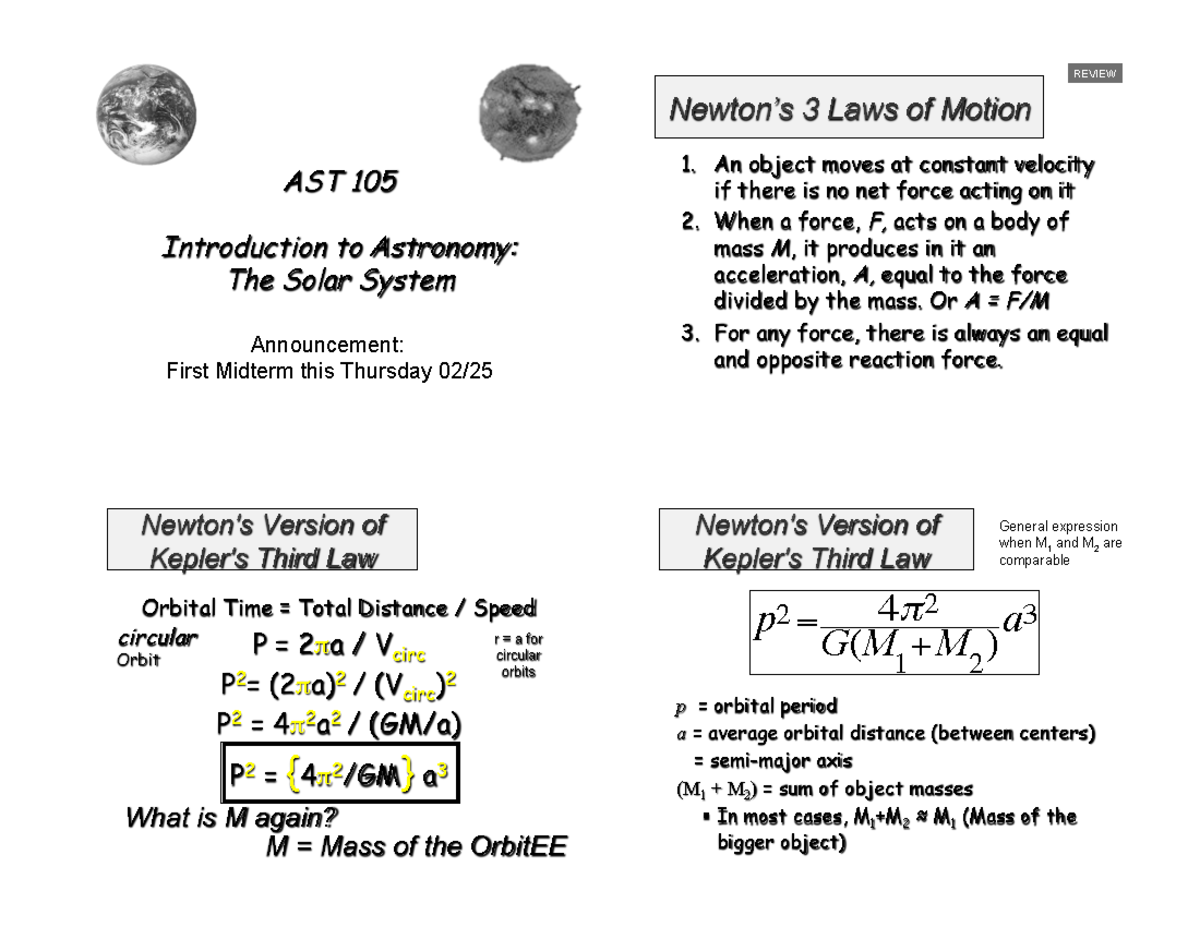 Lecture 9 - Newton's version of Kepler's Third law - AST 105 ...