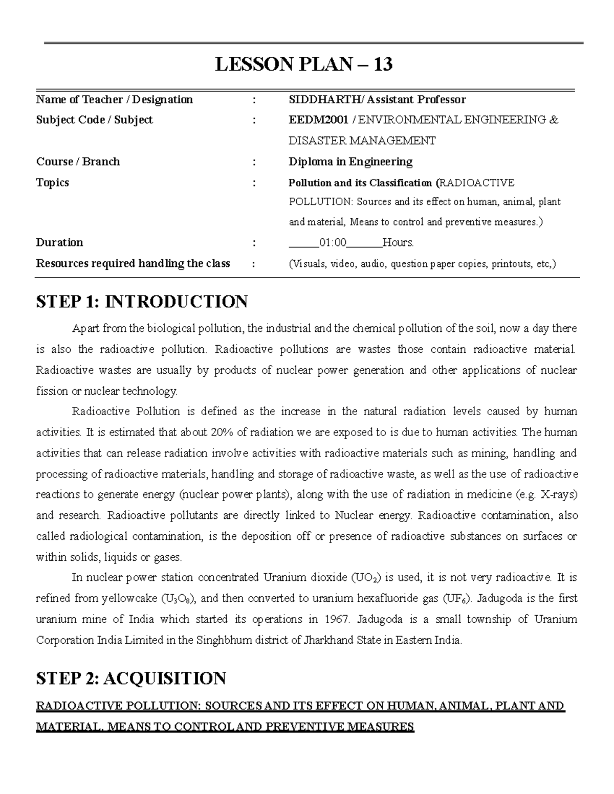 LP13 - Lecture notes Lesson plan 13 - LESSON PLAN – 13 Name of Teacher ...