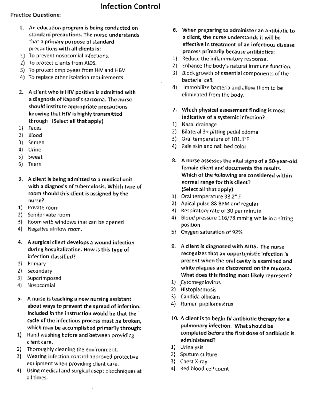 Infection Control - best notes for the NCLEX, LPN, LVN, PANCE ...