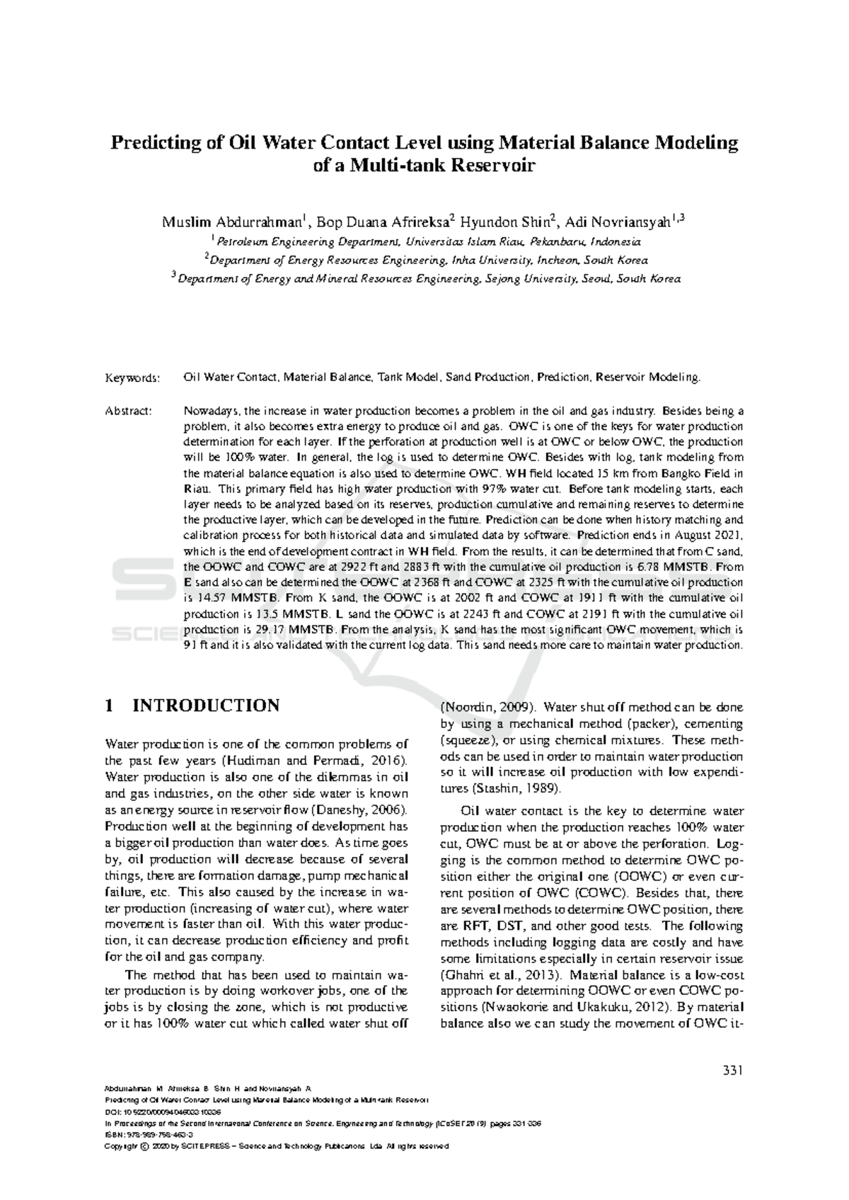 Predicting of Oil Water Contact Level using Material Balance Modeling ...