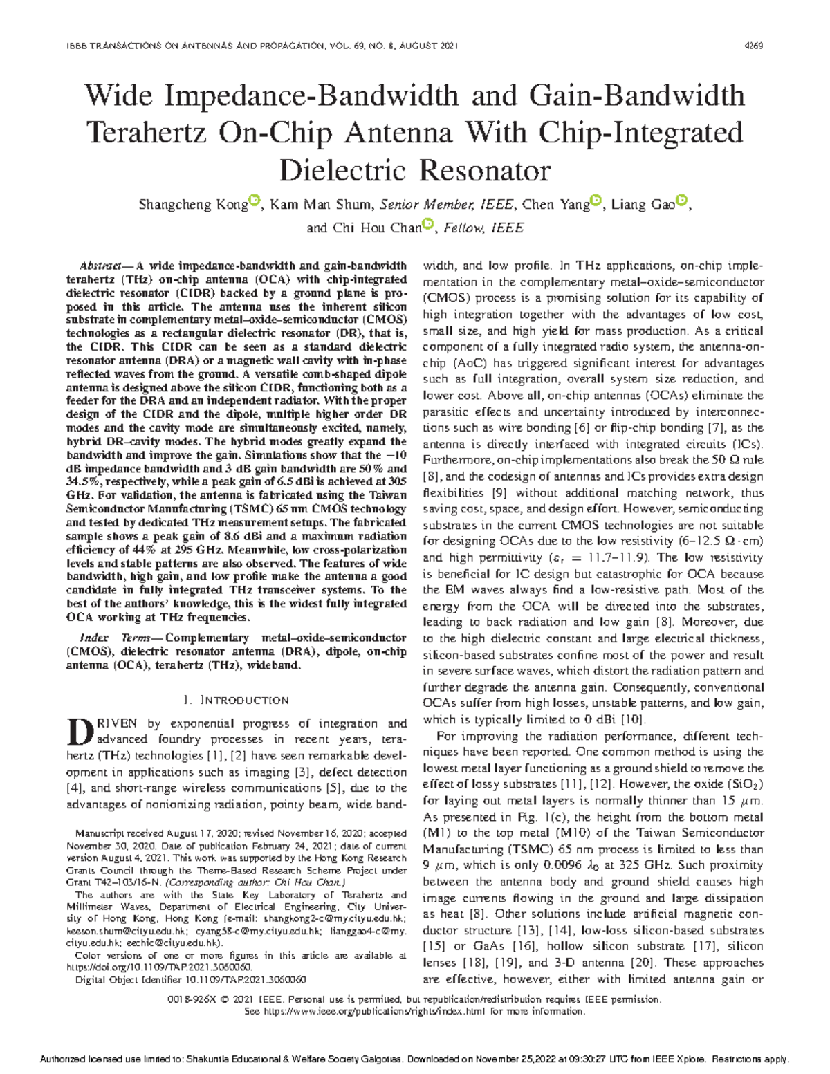 Wide Impedance-Bandwidth and Gain-Bandwidth Terahertz On-Chip Antenna ...
