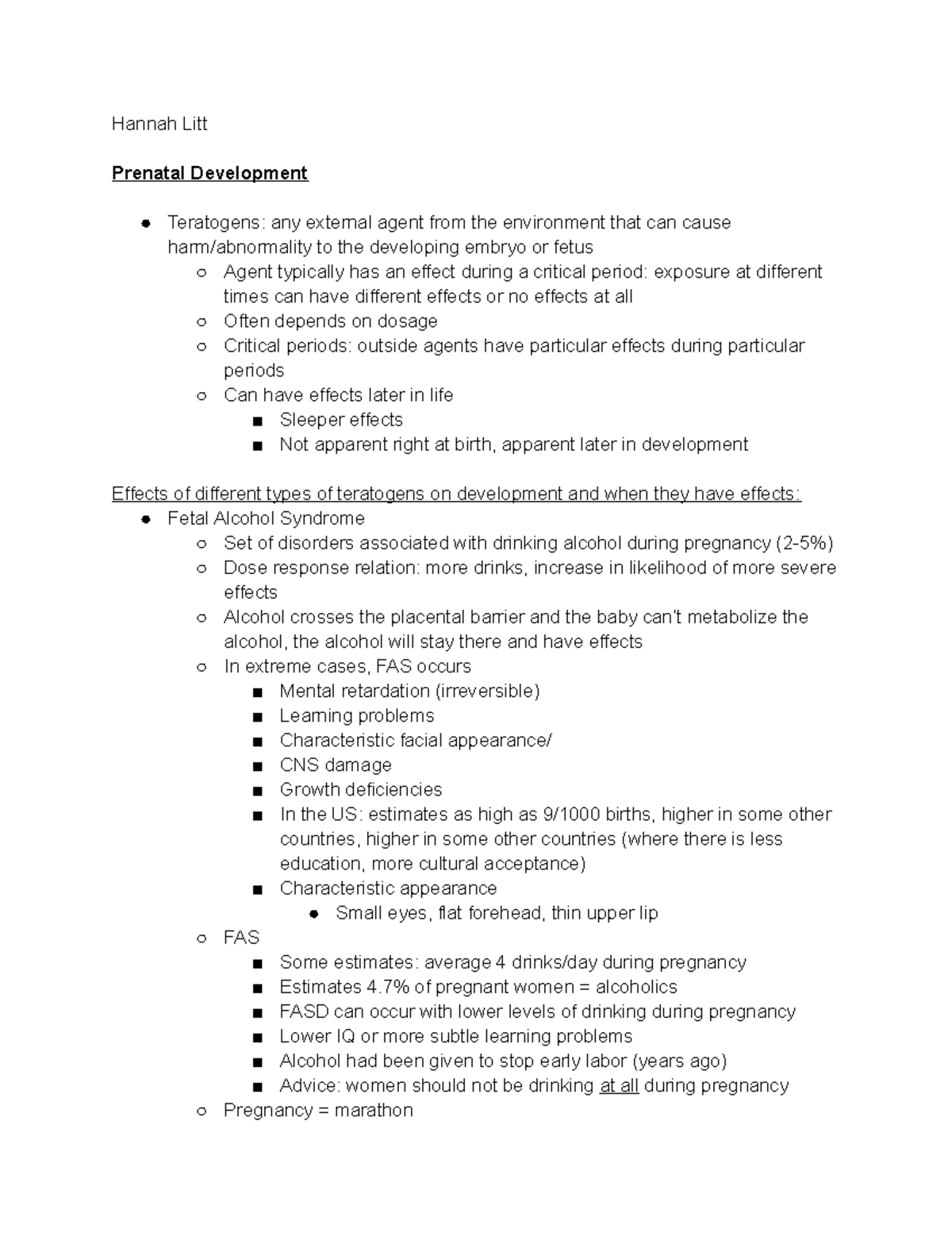 Child Psych Exam 2 SG - Hannah Litt Prenatal Development Teratogens ...