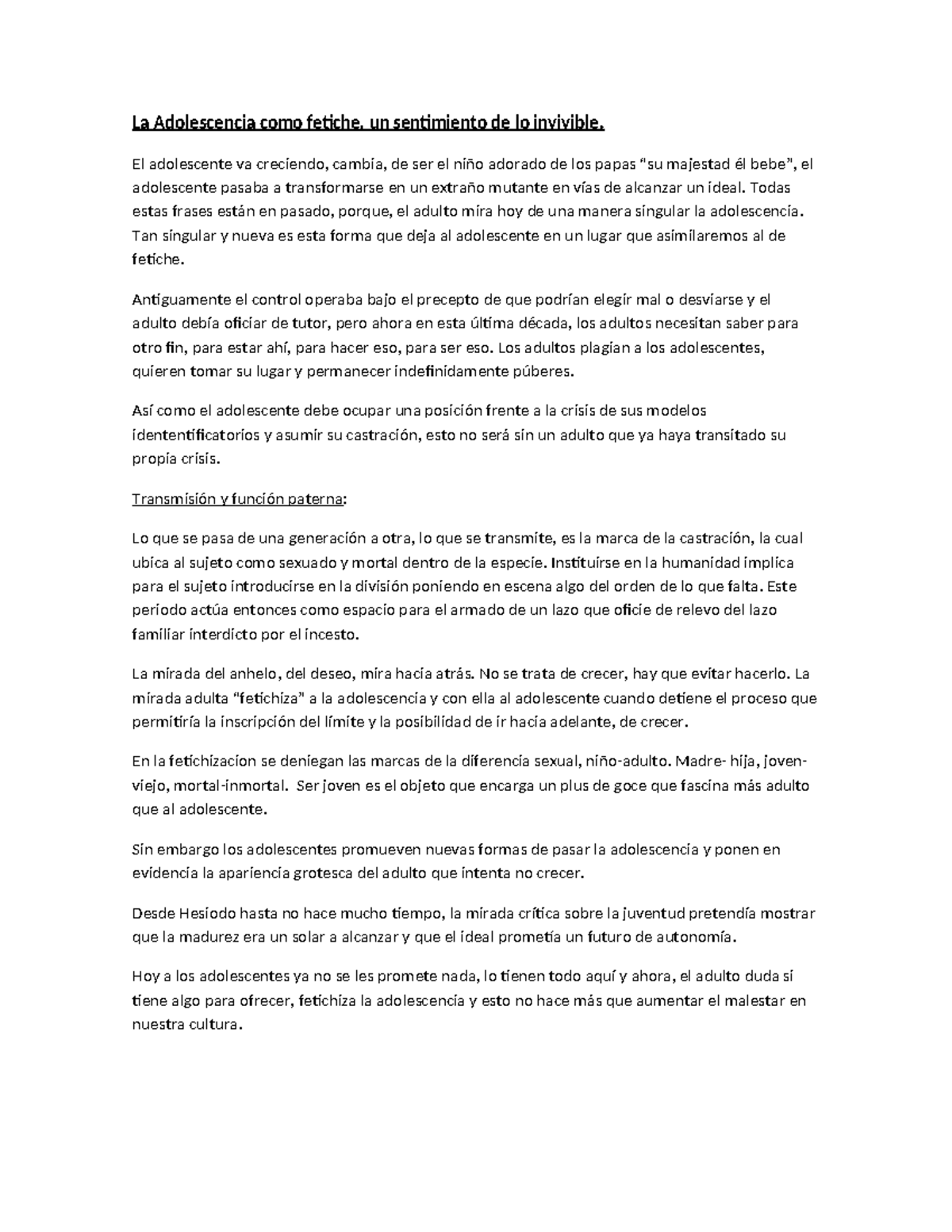 2- La Adolescencia como fetiche - La Adolescencia como fetiche, un ...
