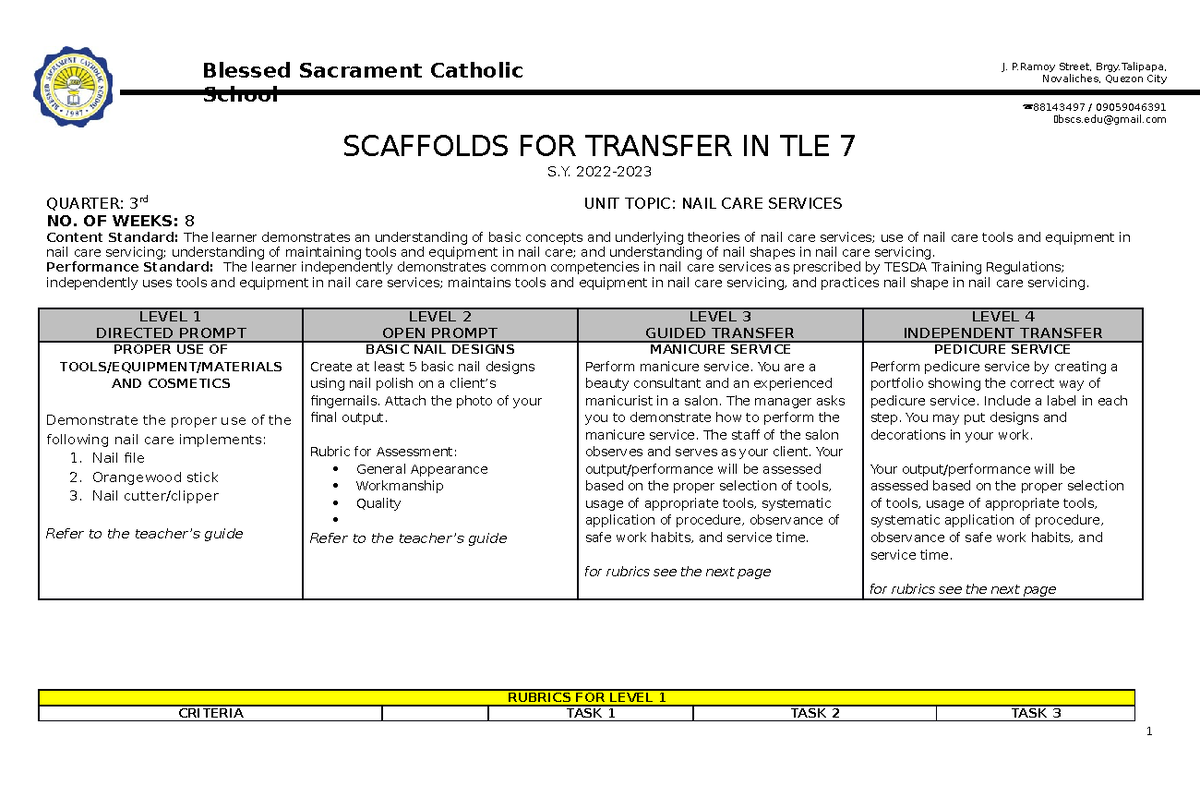 3rd Quarter Scaffolds for Transfer in TLE 7 SY 2022-2023 - SCAFFOLDS ...