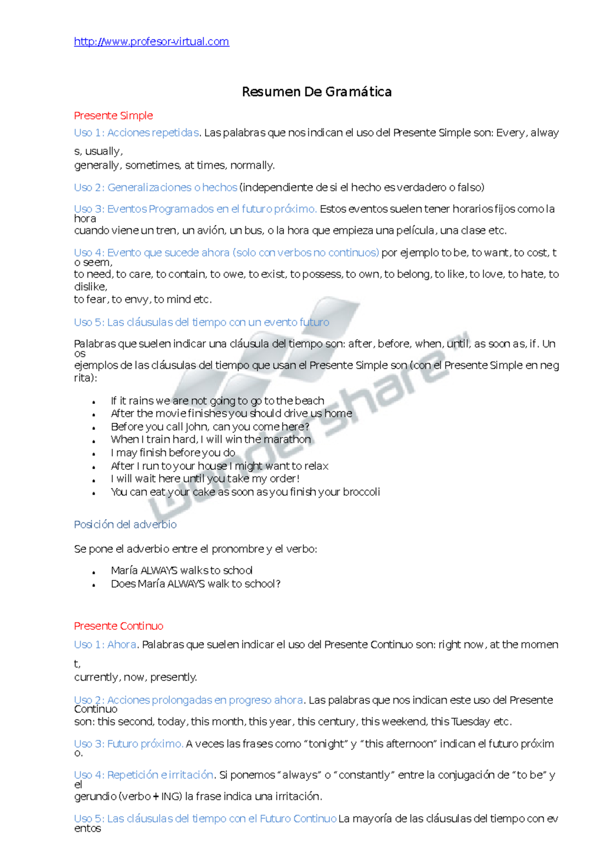 Gramatica Resumen - profesor-virtual Resumen De Gramática Presente ...