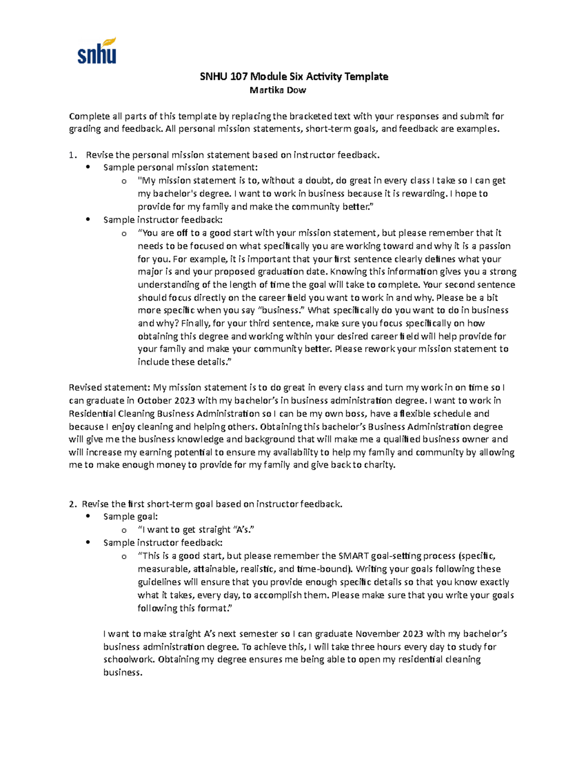 SNHU 107 Module Six Activity Template - SNHU 107 Module Six Activity ...