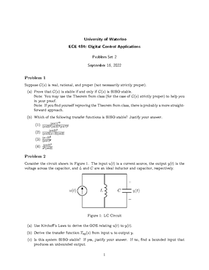 Mandatory Weekly Assignment 1 - University of Waterloo ECE 484: Digital Control Applications ...