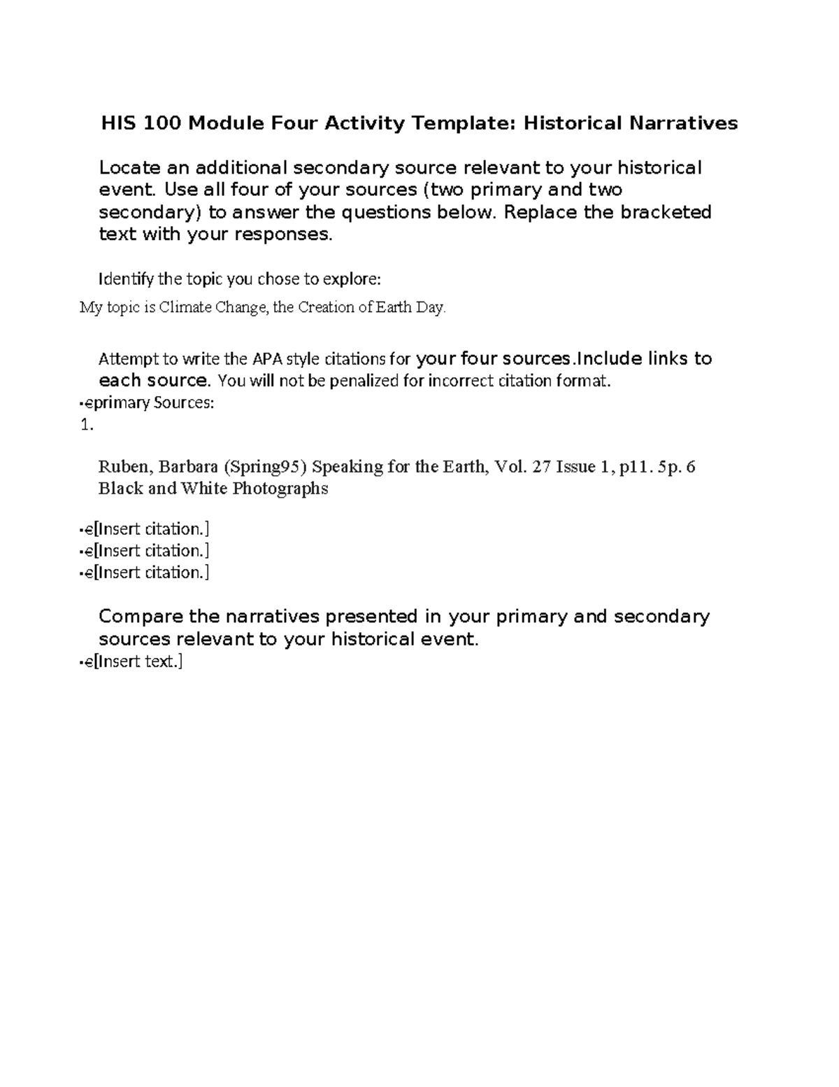 His 4 - Notes - HIS 100 Module Four Activity Template: Historical ...