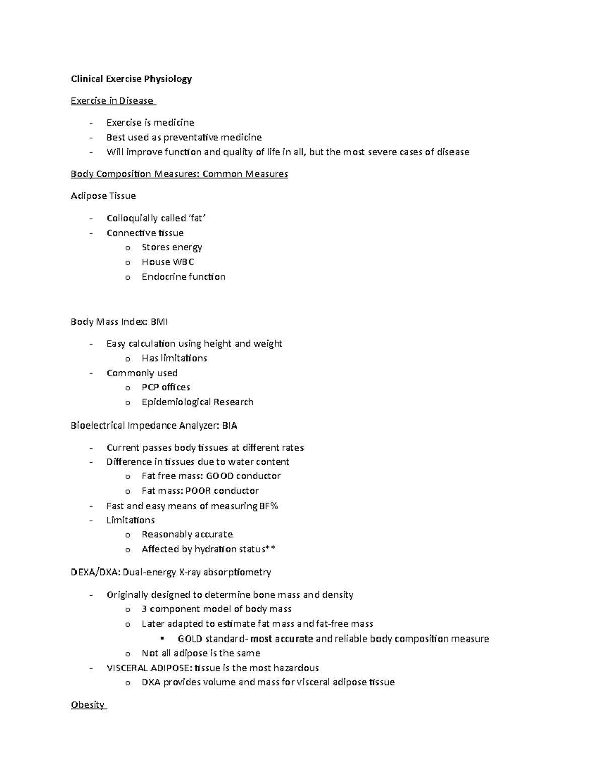 Exercise Science Clinical Exercise Phys Notes - Clinical Exercise ...