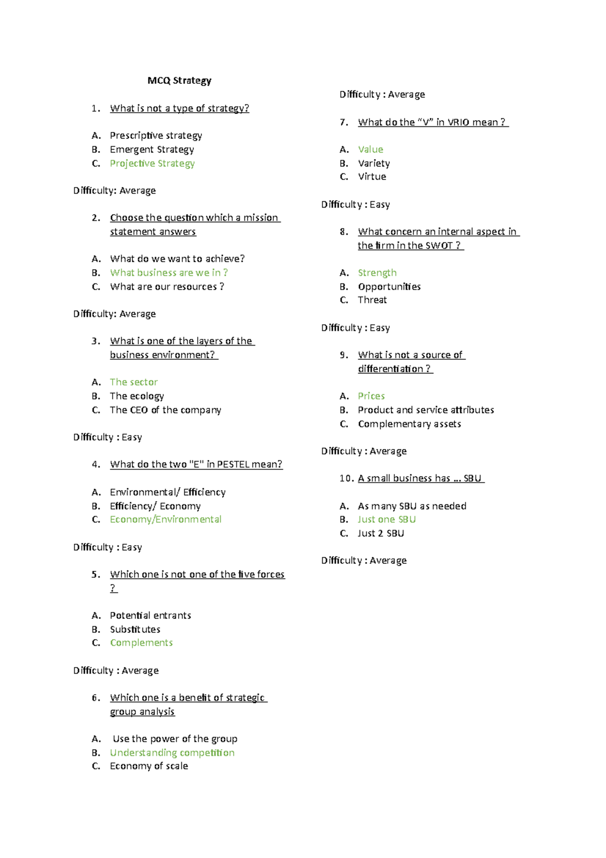 MCQ-Strategy - MCQ Strategy 1. What is not a type of strategy? A ...