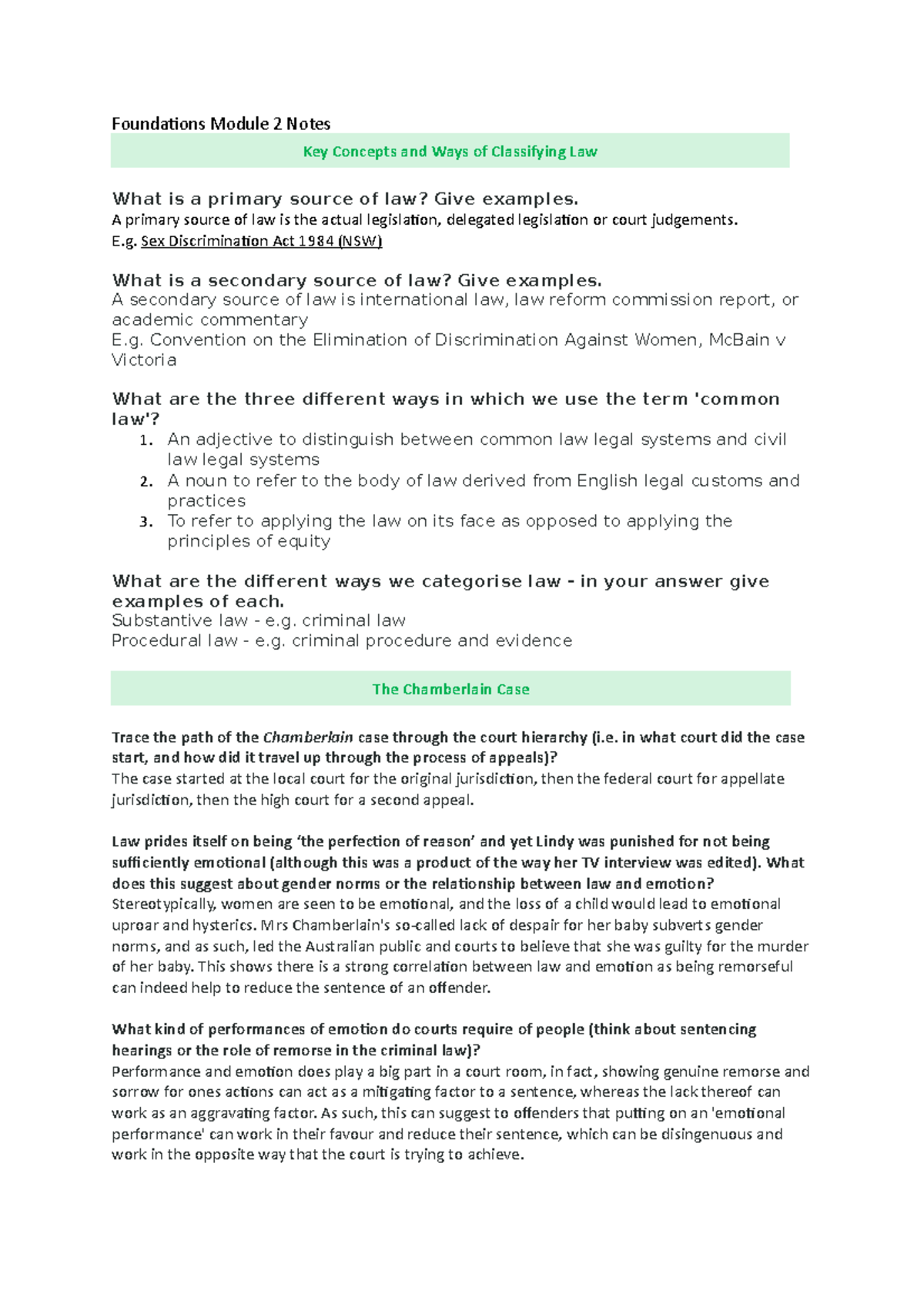 Foundations Module 2 Notes Foundations Module 2 Notes Key Concepts And Ways Of Classifying Law