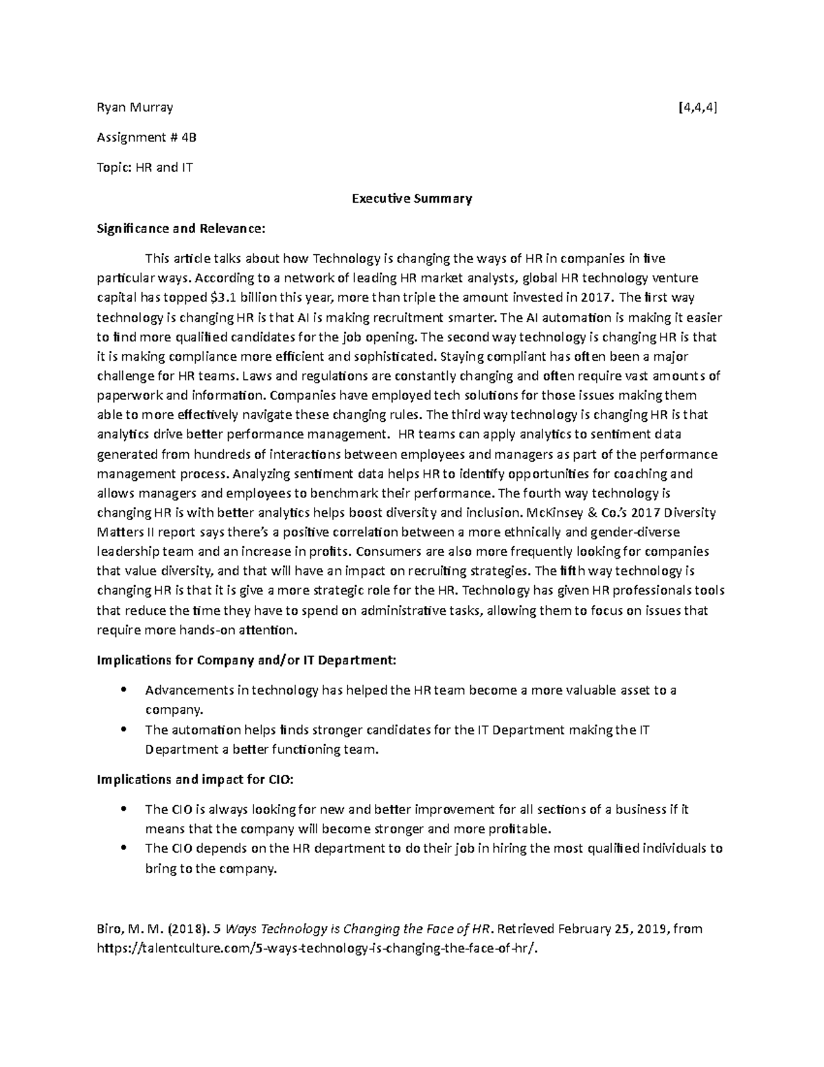 BCIS 4690 - Assignment 4B - Ryan Murray [4,4,4] Assignment # 4B Topic ...