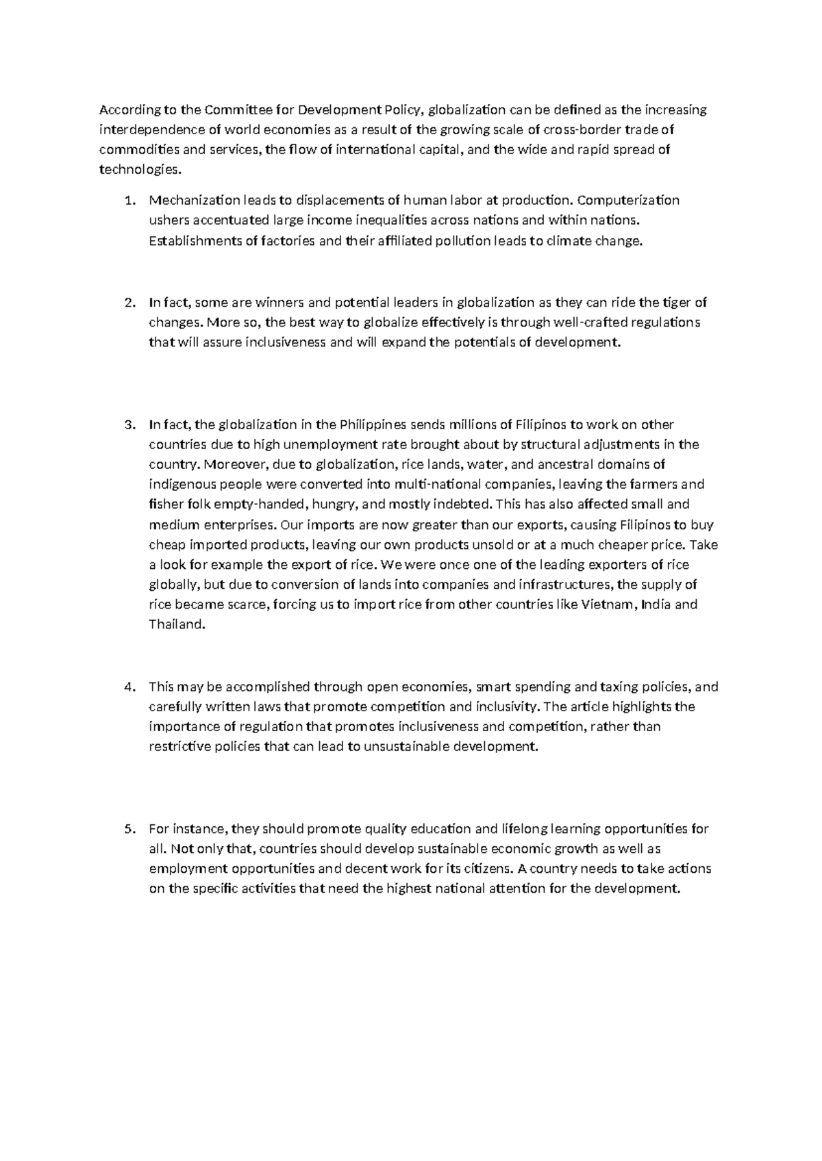 Contemp CA - Case Analysis - According to the Committee for Development ...