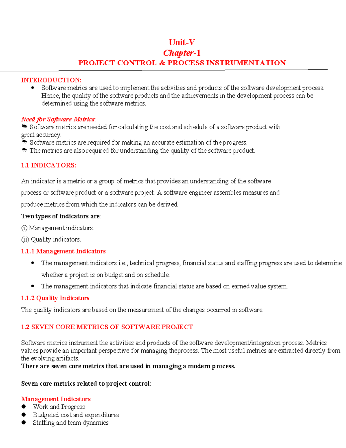 UNIT-5 Chapter 1,2,3 FULL Notes - Unit-V Chapter- 1 PROJECT CONTROL ...
