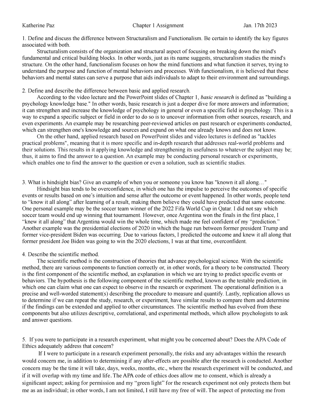 Chapter 1 Assignment - Katherine Paz Chapter 1 Assignment Jan. 17th 2023 Define and discuss the ...