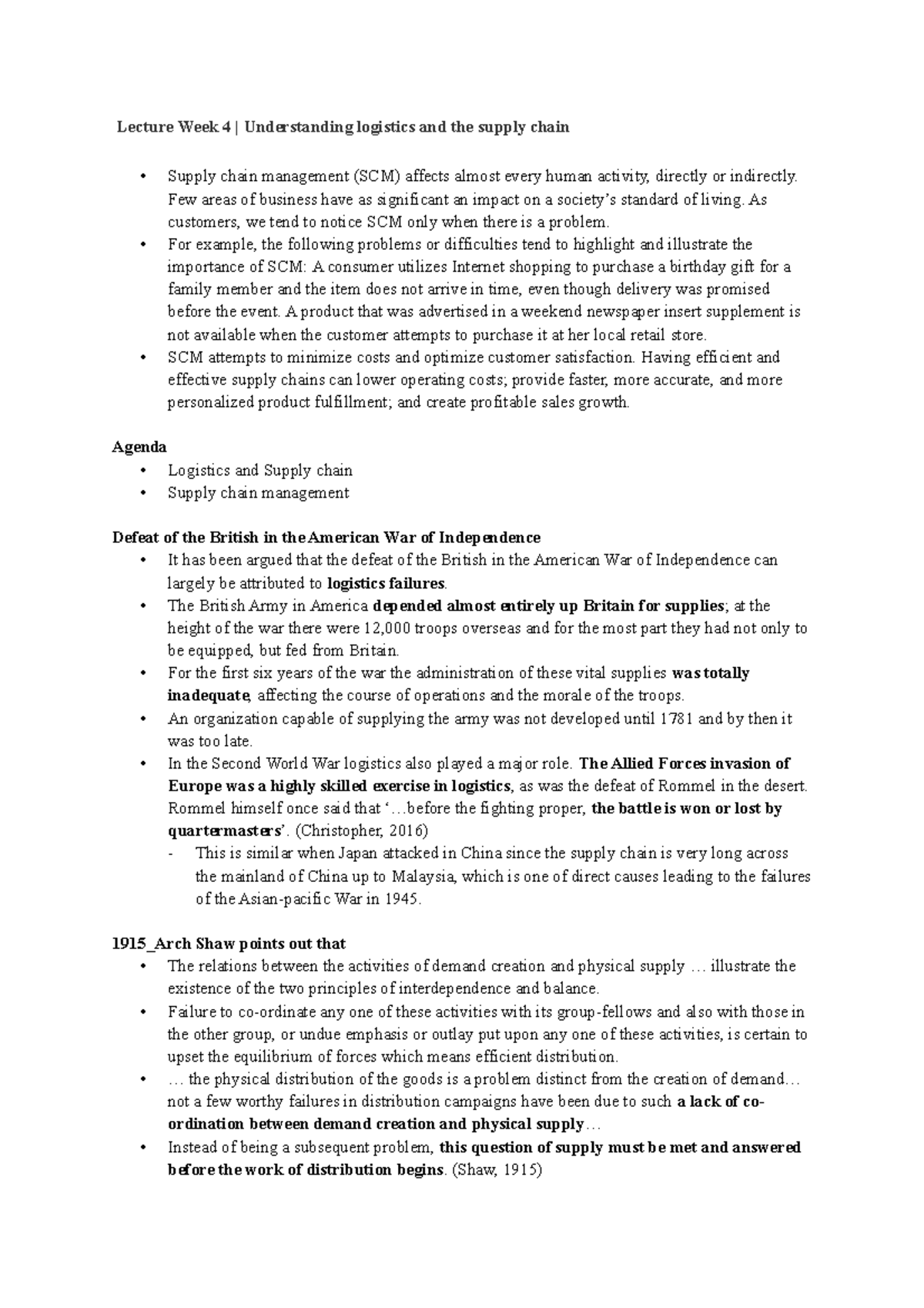 Week 4 Understanding logistics and the supply chain - Lecture Week 4 | Understanding logistics ...