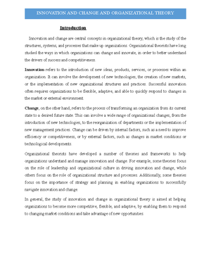 Organization theory module - Module Introduction The course ...