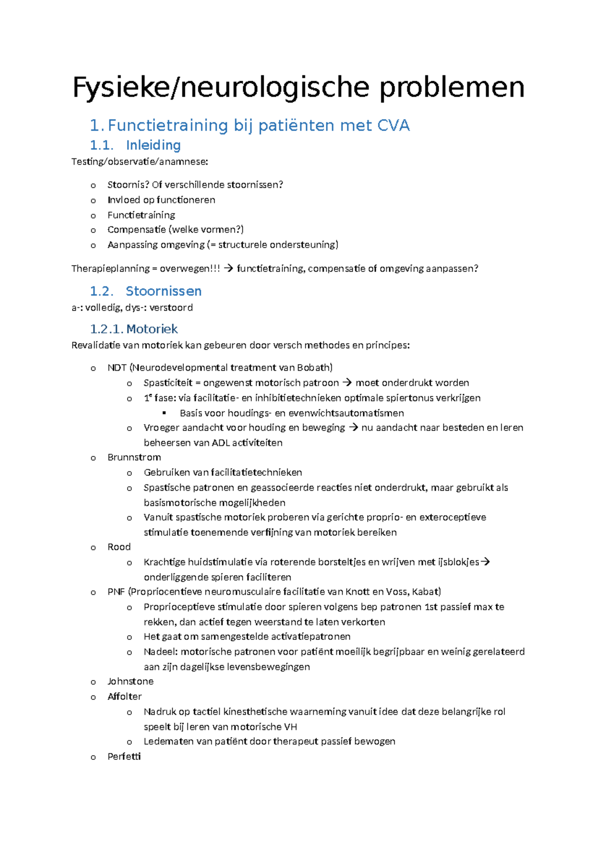Samenvatting- Caulier - Fysieke/neurologische problemen 1 ...