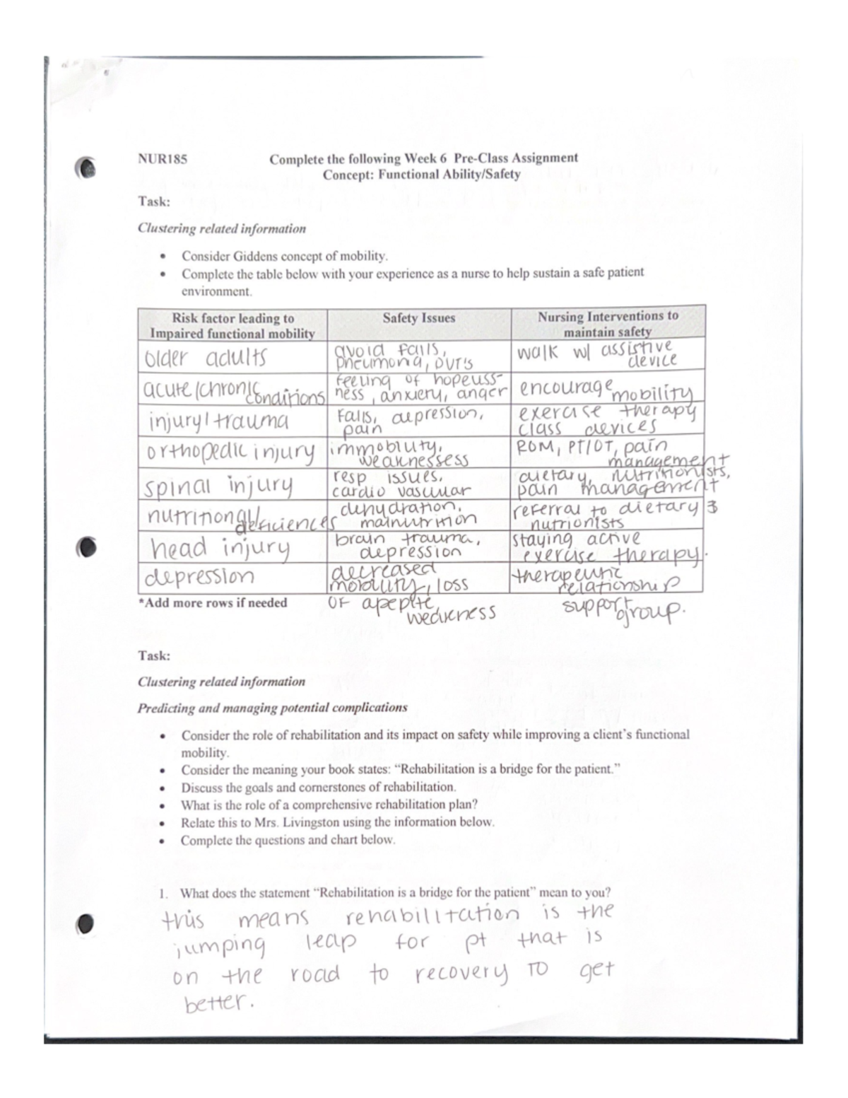 185 Week 6 - assignment - NUR 185 - Studocu