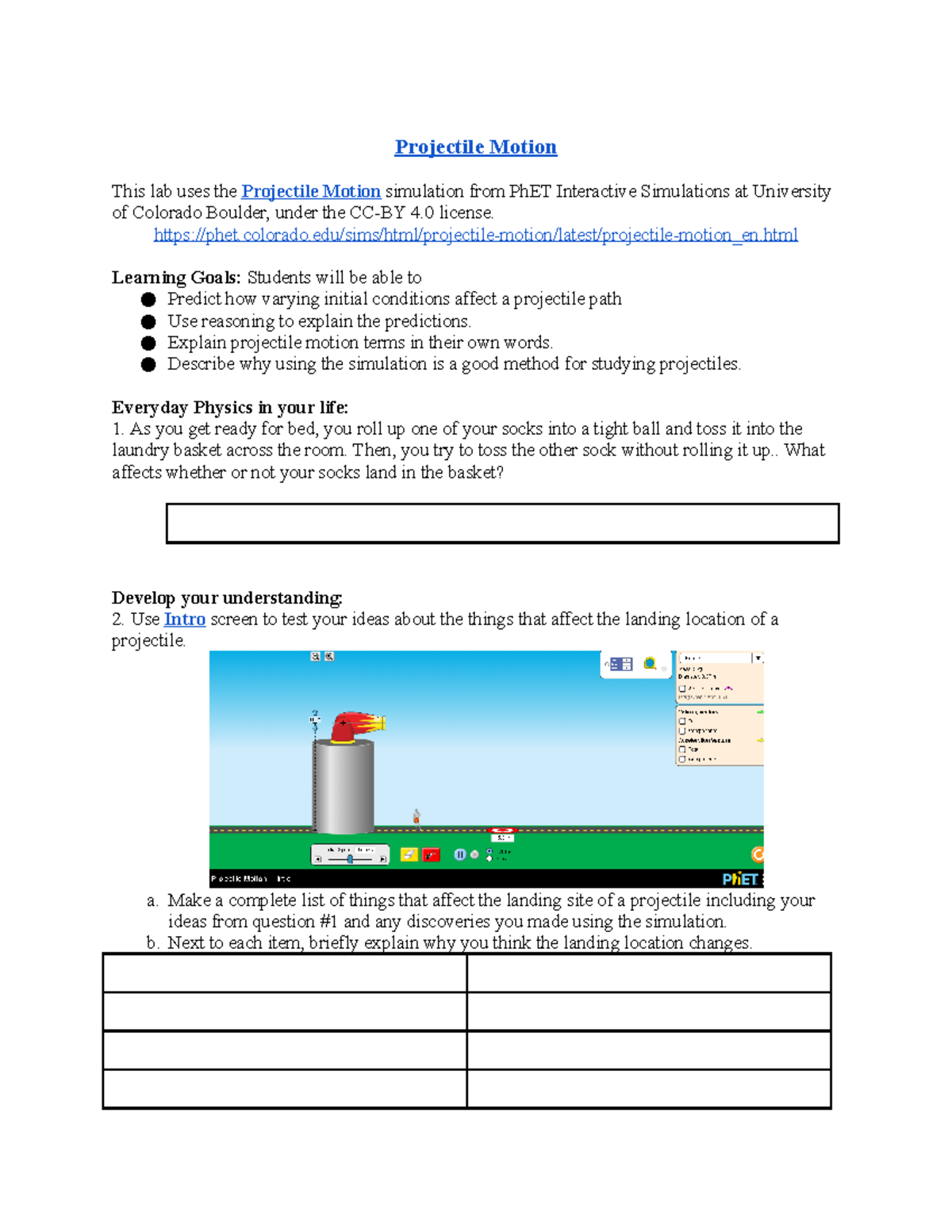 Faiyaj Adnan - Virtual Lab #1 - Projectile Motion - Projectile Motion ...