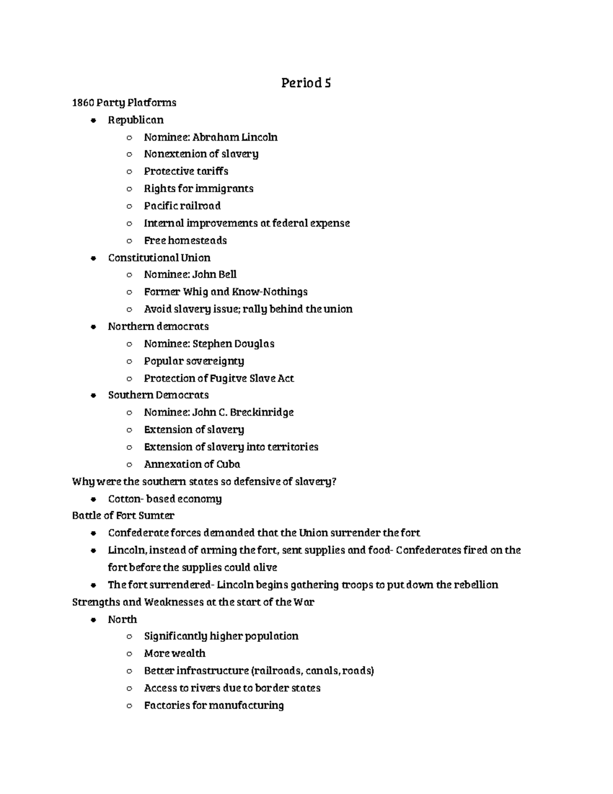 Period 5 AP US History Notes - Period 5 1860 Party Platforms Republican ...