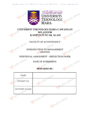 Assignment/Project STA404 - FACULTY OF ACCOUNTANCY BACHELOR OF ...