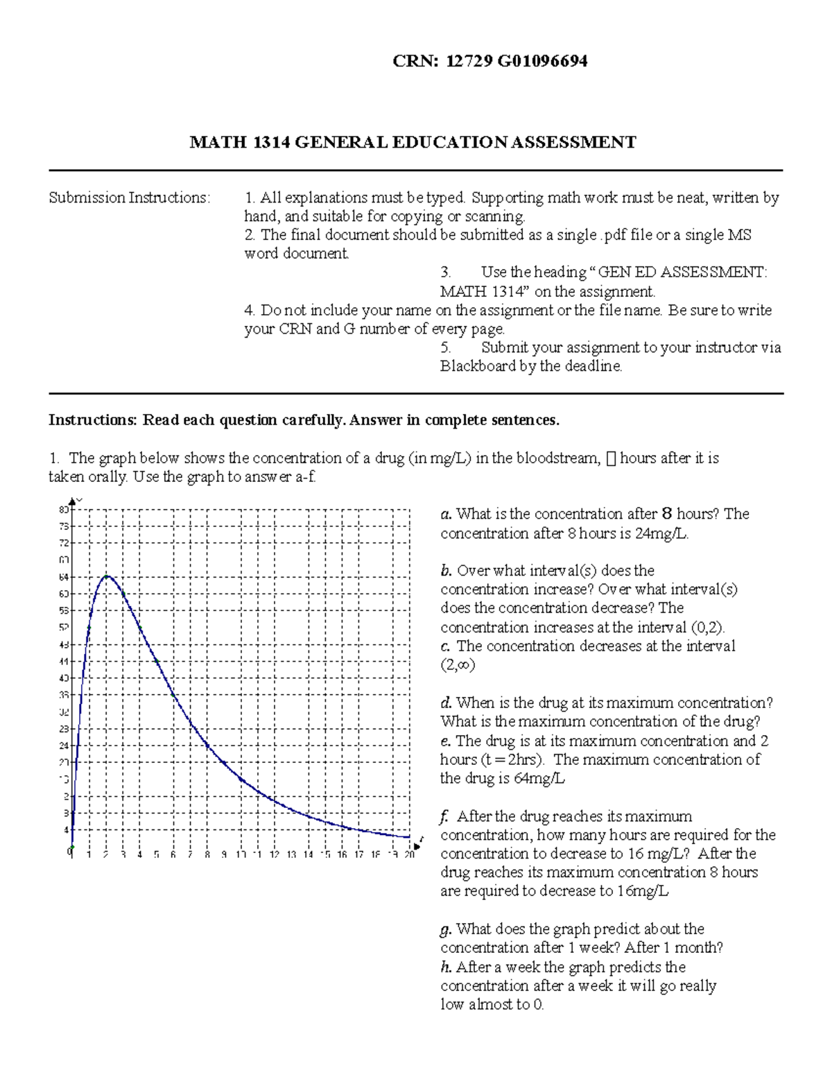 MATH 1314 General Education Assessment 18-19 - CRN: 12729 G MATH 1314 ...