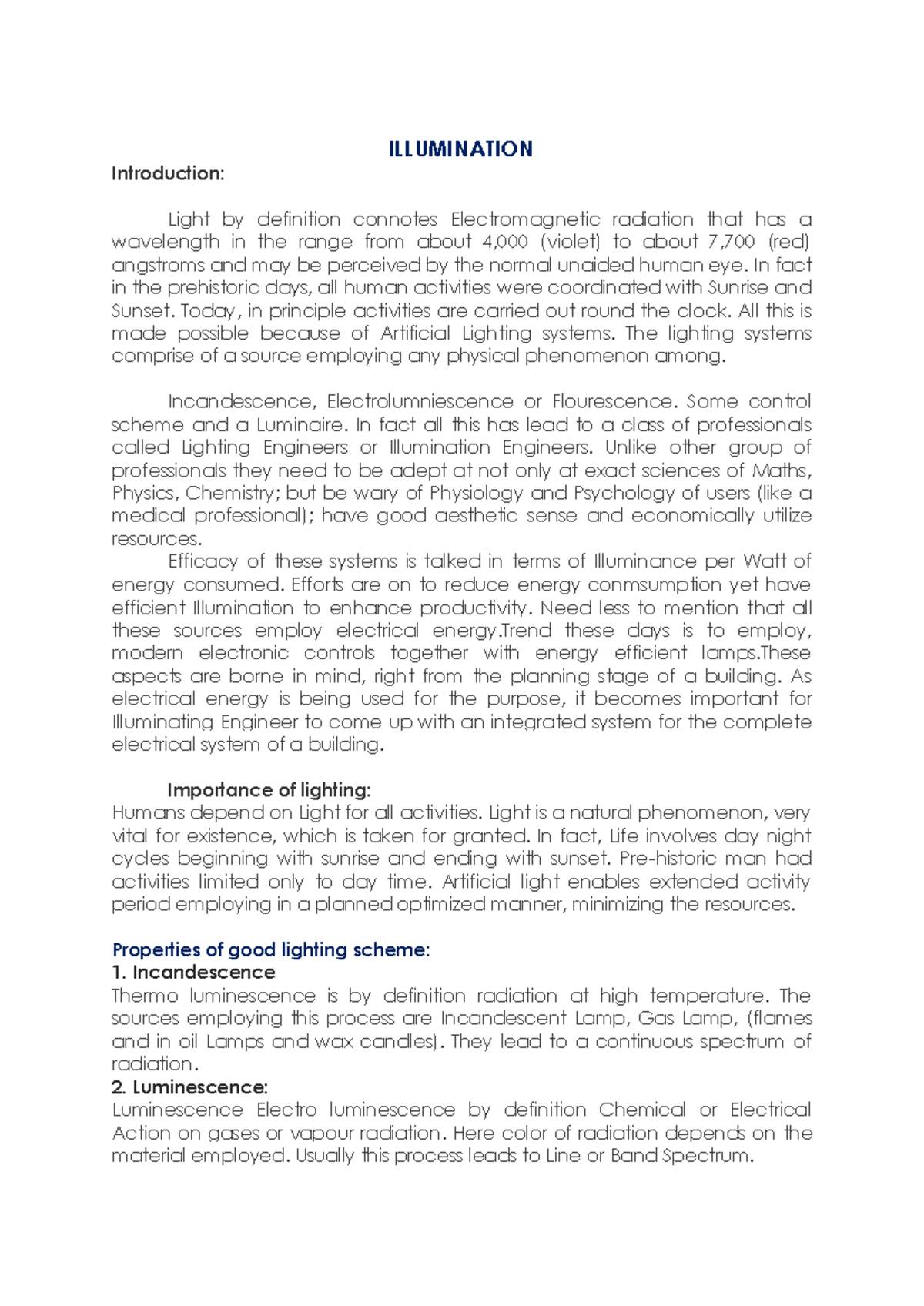 Unit 2 Notes 053 EE 11 EEUC - ILLUMINATION Introduction: Light by ...