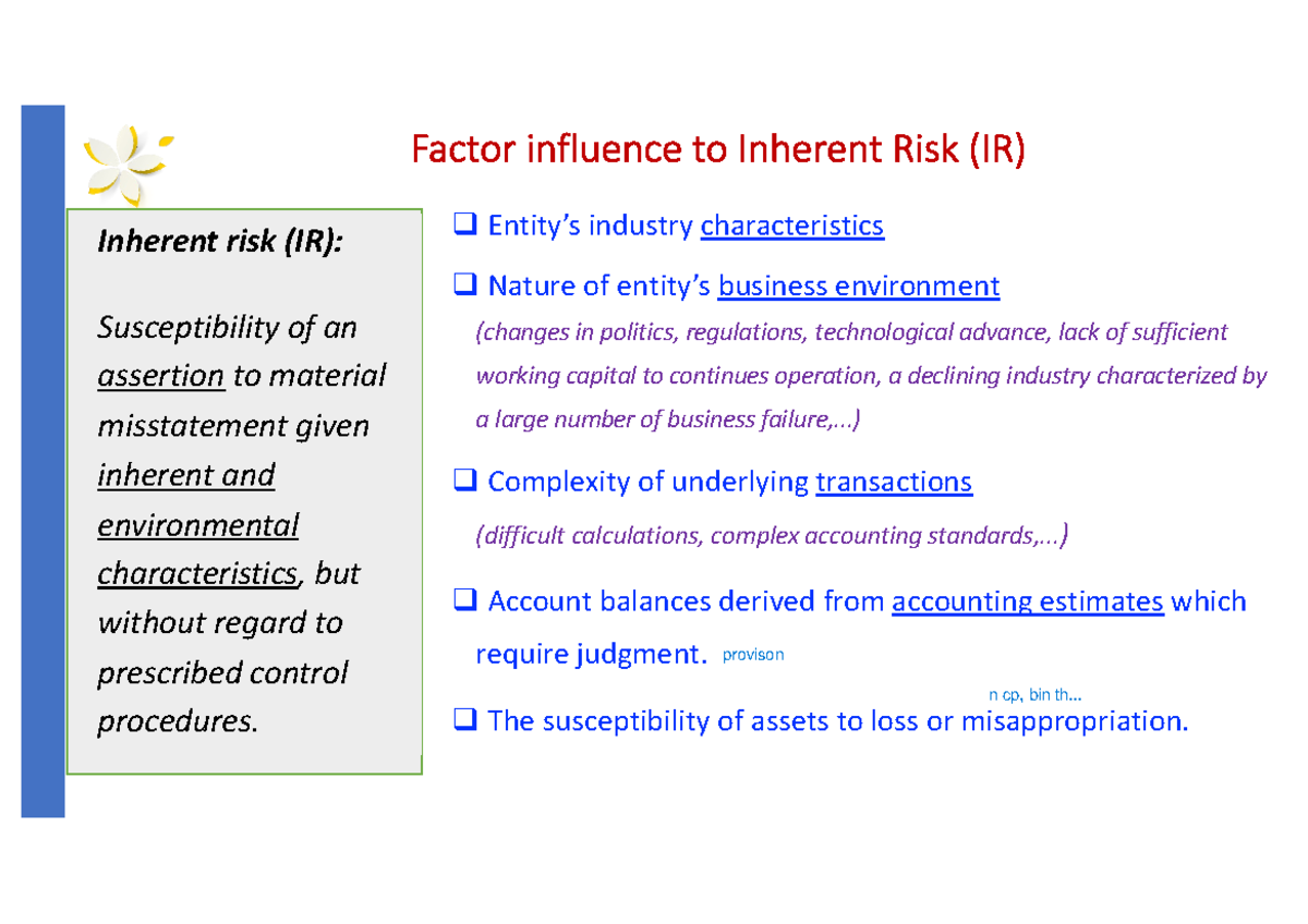 Exercise Inherent risk - Factor influence to Inherent Risk (IR) q ...