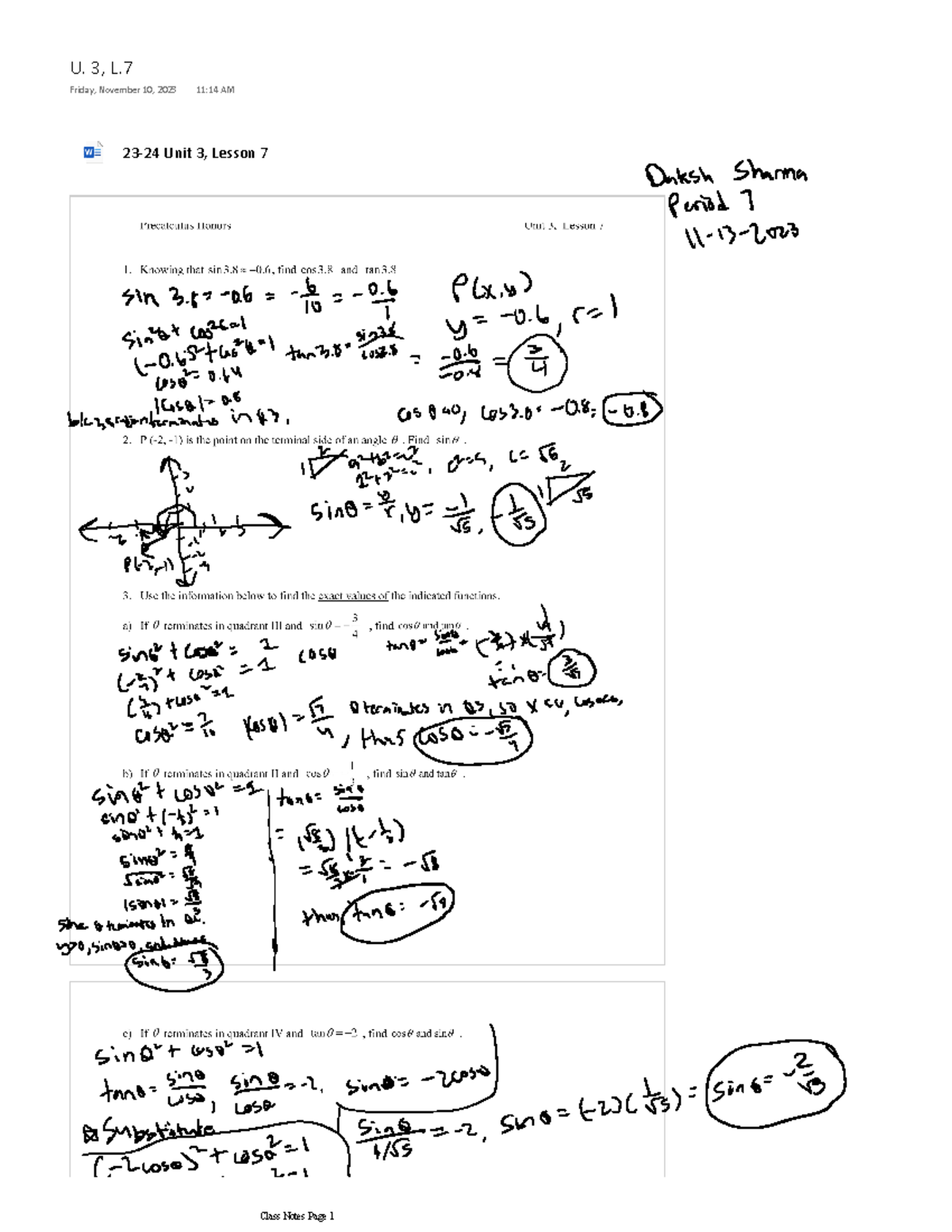 Hw today - gw for yar - 23-24 Unit 3, Lesson 7 U. 3, L. Friday ...