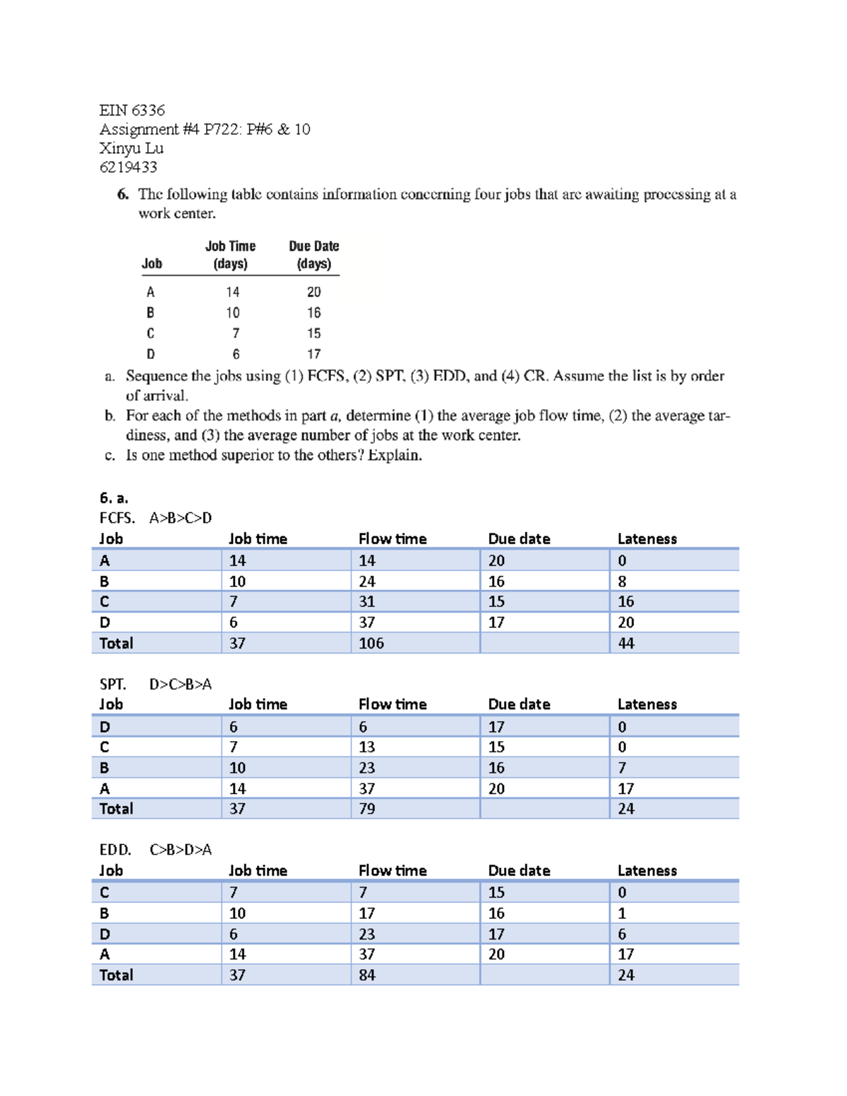 HW CH16 EIN 6336 - chapter16 - EIN 6336 Assignment #4 P722: P#6 & 10 ...
