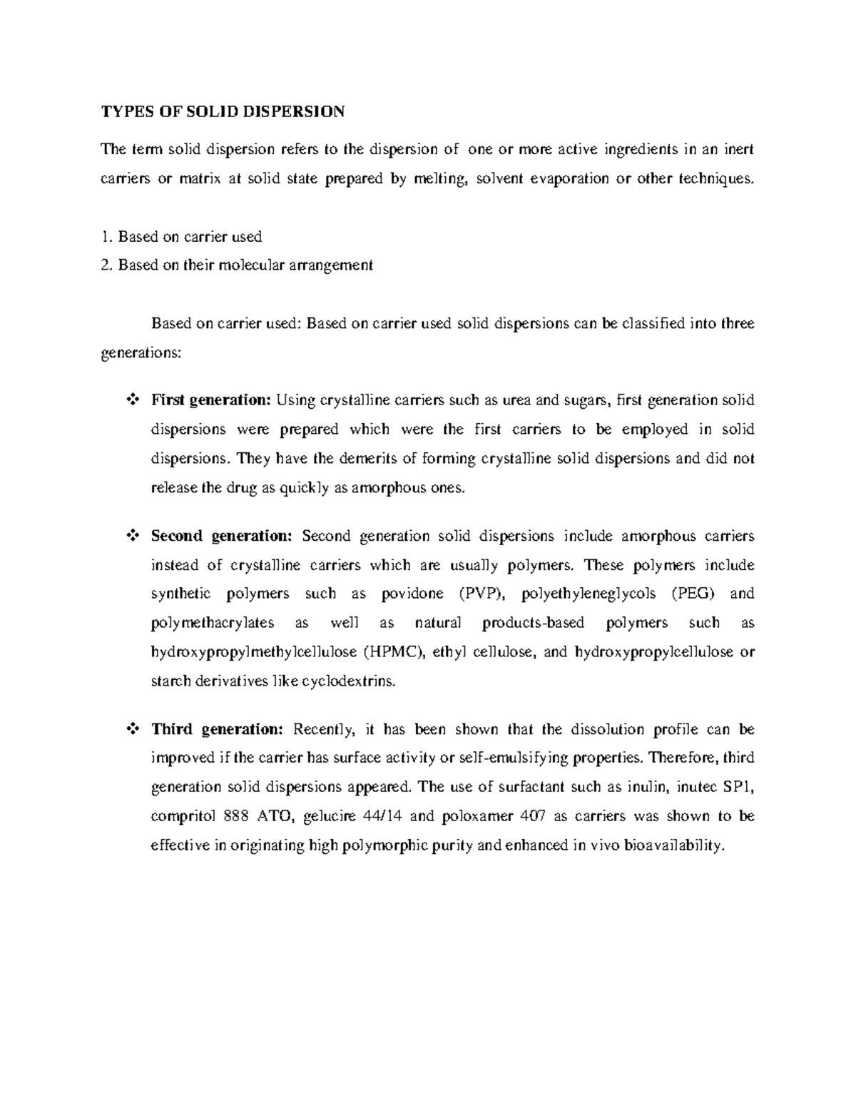 Types OF Solid Dispersion - TYPES OF SOLID DISPERSION The term solid ...