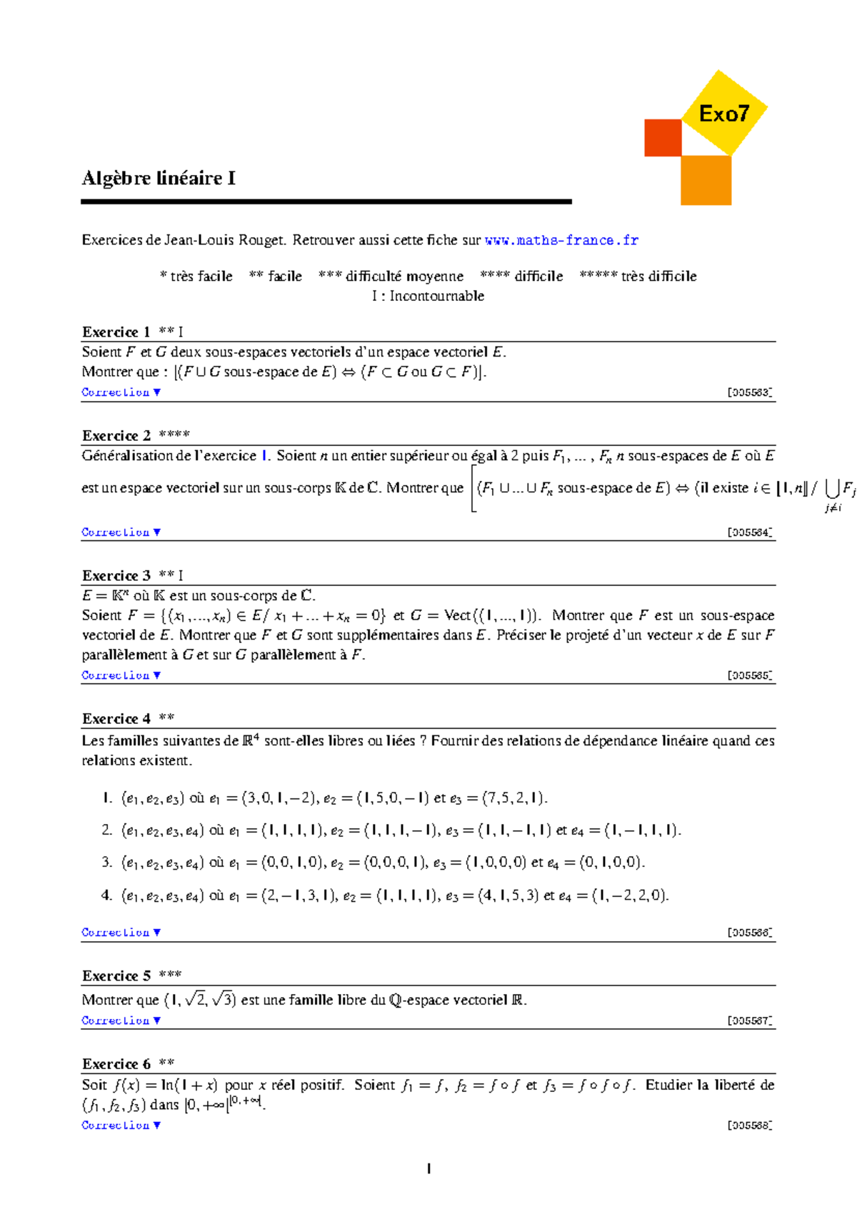 ALG LIN - ALG 3 - Exo Algèbre linéaire I Exercices de Jean-Louis Rouget. Retrouver aussi cette ...