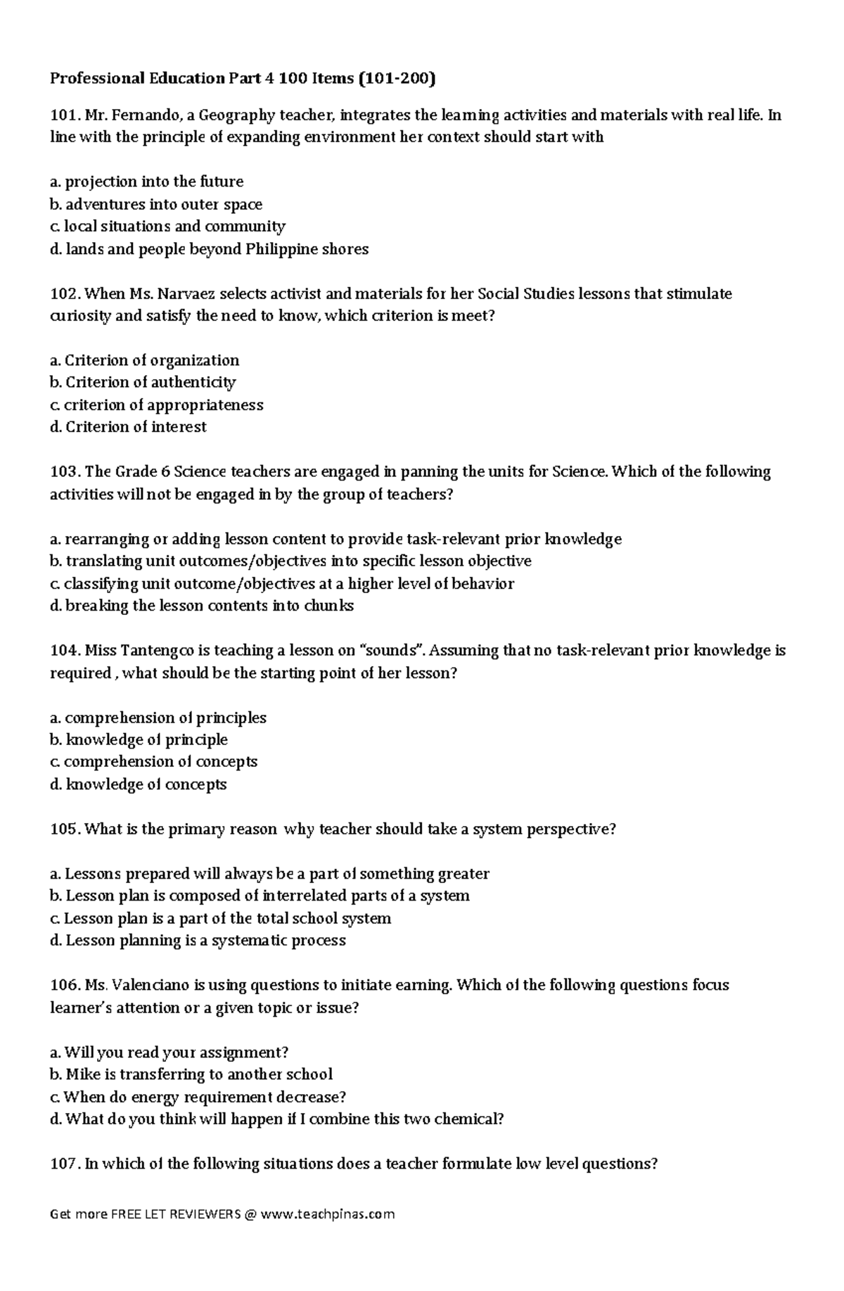 Part 5 Professional Education for Licensure Examination For Teachers ...